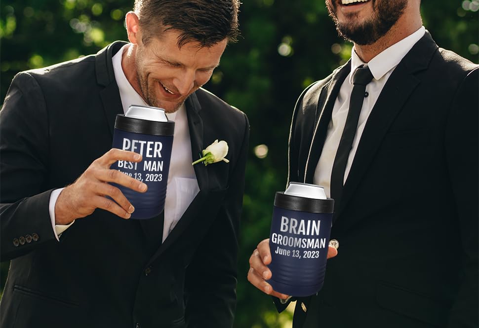 Personalized Stainless Steel Engraved Insulated Beverage Holder Customized Can Cooler with Custom Name Text โ Wedding, Birthday, Corporate Gift (Black, Standard)