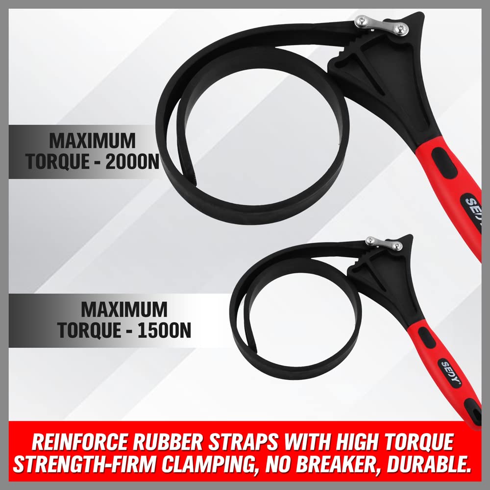Rubber Strap Adjustable Wrench Set - 2-Piece Oil Filter Pipe Jar Opener 4"-6-3/8" Strong Grip Plumbers Universal Spanner Drain Sewer Cap Sink Pliers Nut Shower Head Valve Removal