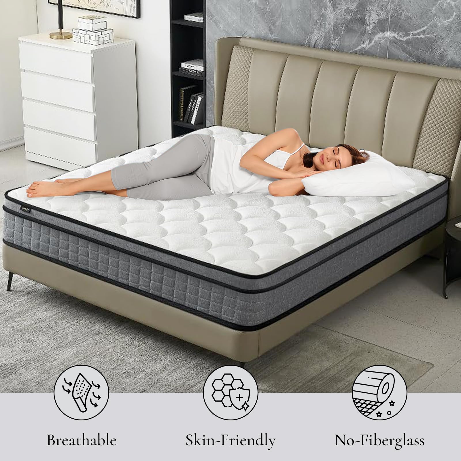 Xiconbao Memory Foam Mattress Queen 10 Inch - Hybrid Mattress in A Box Spring Medium Firm Mattress for Back Pain Relief