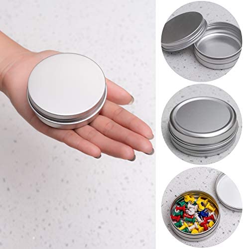YQ 2 Oz Aluminum Tins Cans 28 Pack Round Storage Jars Containers Screw Lids Metal Tins Travel Tins Cosmetic Refillable Containers(Silver)