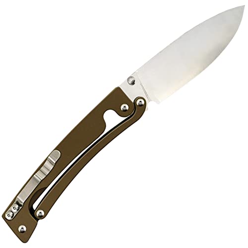 Revolt Knives Revolt Reflex Folding Pocket Knife VG10 Stainless Steel 3.2β Blade - Aluminum Alloy Scales Handle Frame Lock Design - EDC Every Day Carry Folder Knife, Brown