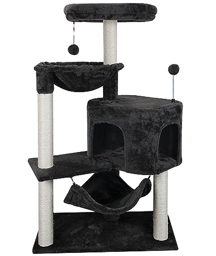 YUNIQUE Newest Cat Tree with Cat Condo and Big Hammock，Darkgrey