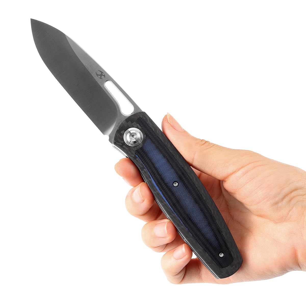 KANSEPT Mato Pocket Folding Knives for Men EDC Camping Folding Knife 3.3'' Satin CPM-S35VN Material Pocket Folding Knife with Twill Carbon Fiber +Blue Black G10 Handle Everyday Carry K1050A4
