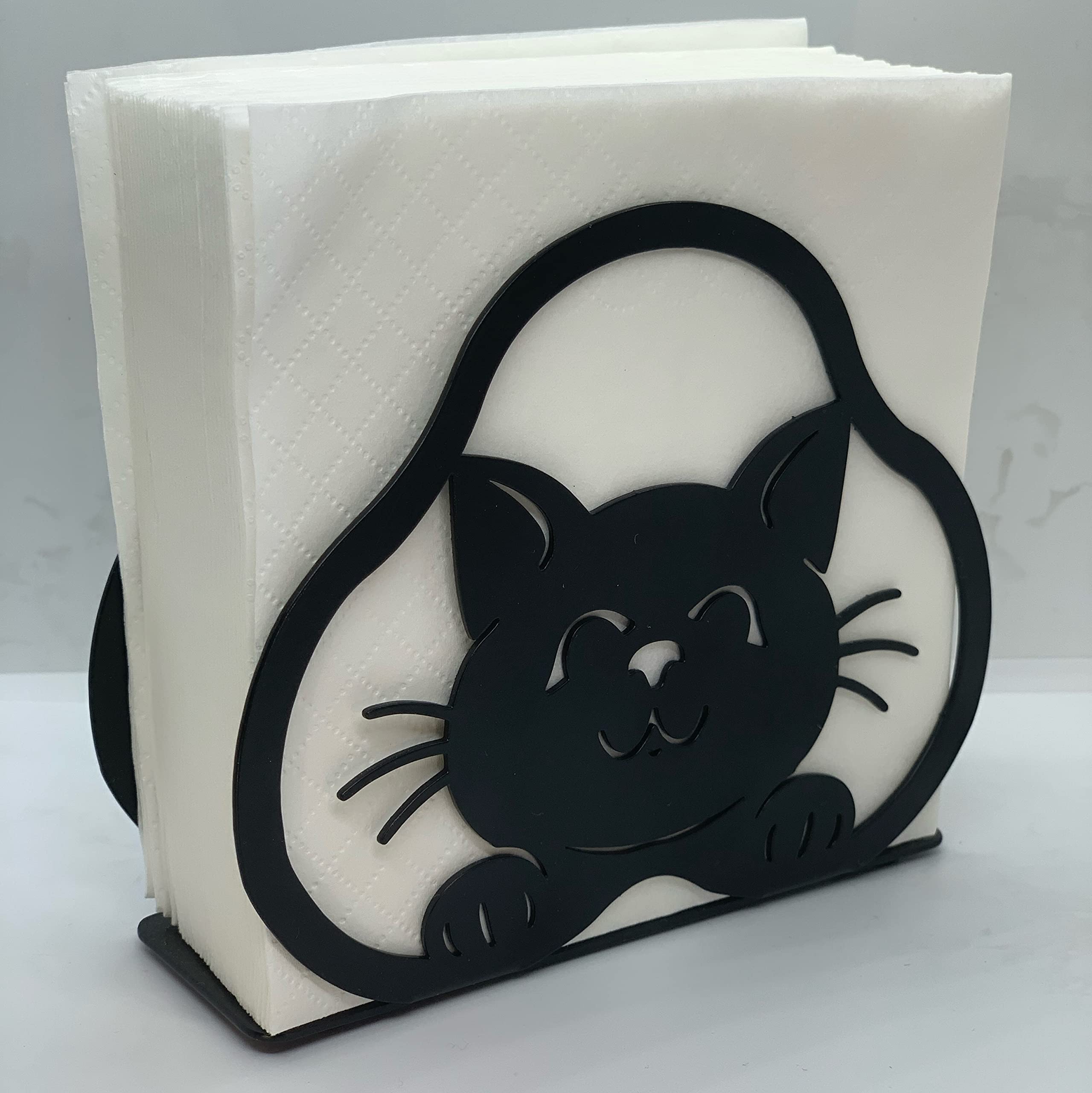 PXLYWLTZL Napkin Holder for kitchen,CAT black Metal Holders Tables, dinner iron Restaurants,Farmhouse,Cafe,Bar, Holders, Tissue Dispenser (CAT), 4.8inch 4inch 1.7inch (999)