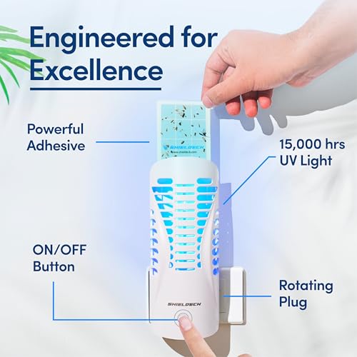 Shieldeck Flying Insect Trap - Indoor Fly Trap, Gnat Trap, and Mosquito Trap - Fruit Fly Killer and Plug in Bug Catcher - Traps with UV Light for House Indoors (1 Device + 5 Refills) - White