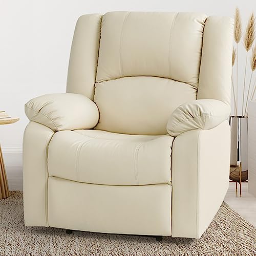 YuuYee Recliner Chair, Manual Recliners, Leather Reclining Chairs for Living Room with Overstuffed Arm and Back, Soft Armchair for Bedroom, Home Theater Lounge Seat, Beige