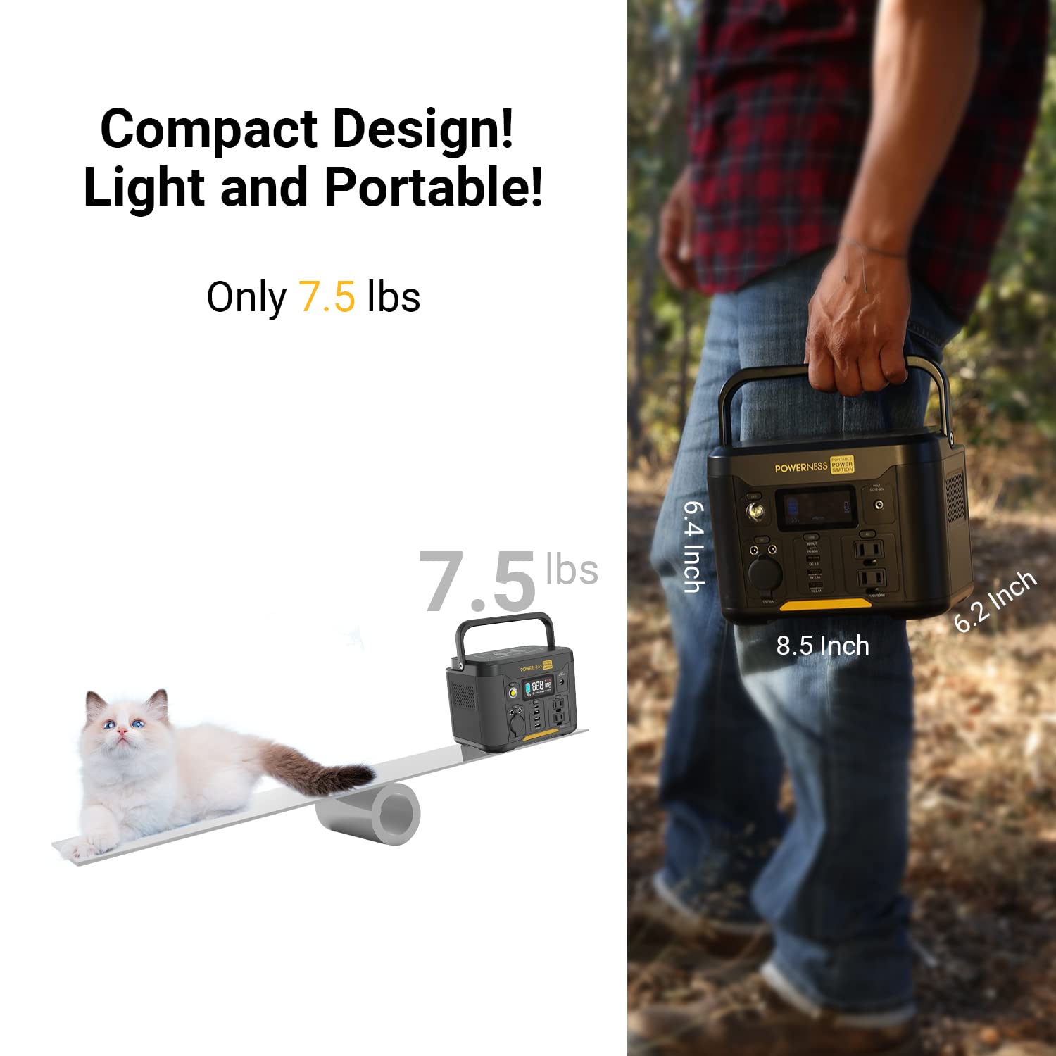 Powerness Solar Generator 300 Portable Power Station 296Wh with 80W Portable Solar Panel, Battery Powered Generator with 2x300W AC Outlets (Surge Power 600W) and PD 60W In/output for Outdoor Camping