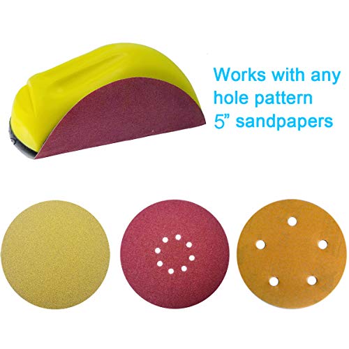 Tockrop 2 Pack 5 Inch Hand Sanding Blocks Round and Mouse-Shaped for 5 Inch Hook and Loop discs Ideal For Wood Furniture Restoration Home Arts and Crafts