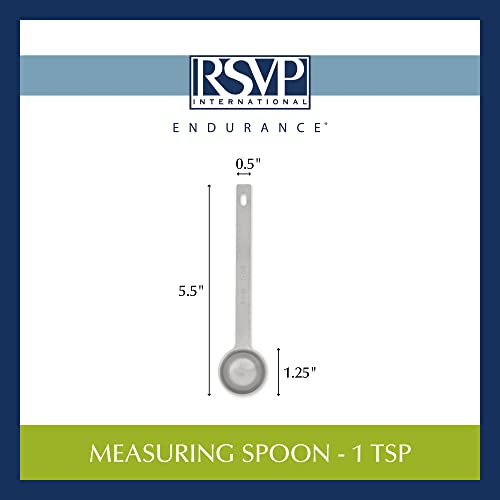 RSVP International Endurance Kitchen Collection Open Stock Measuring Spoon, Stainless Steel, Dishwasher Safe, 1-Teaspoon