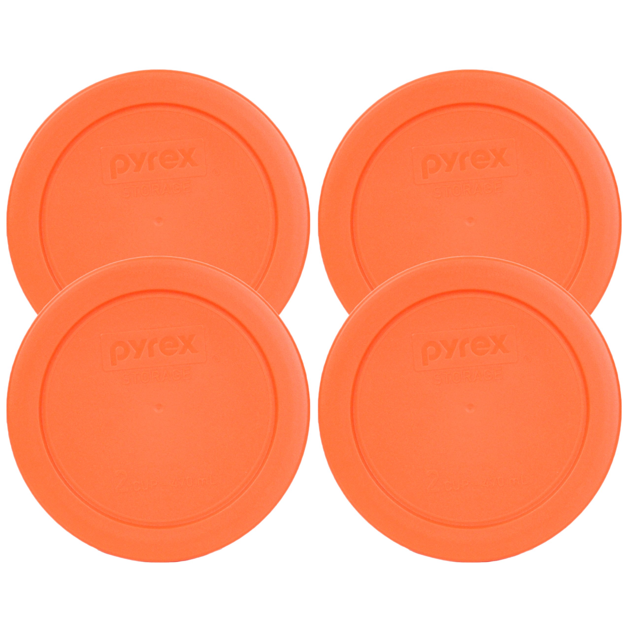 Pyrex 2 Cup Round Storage Cover #7200-PC for Glass Bowls (4, Orange)