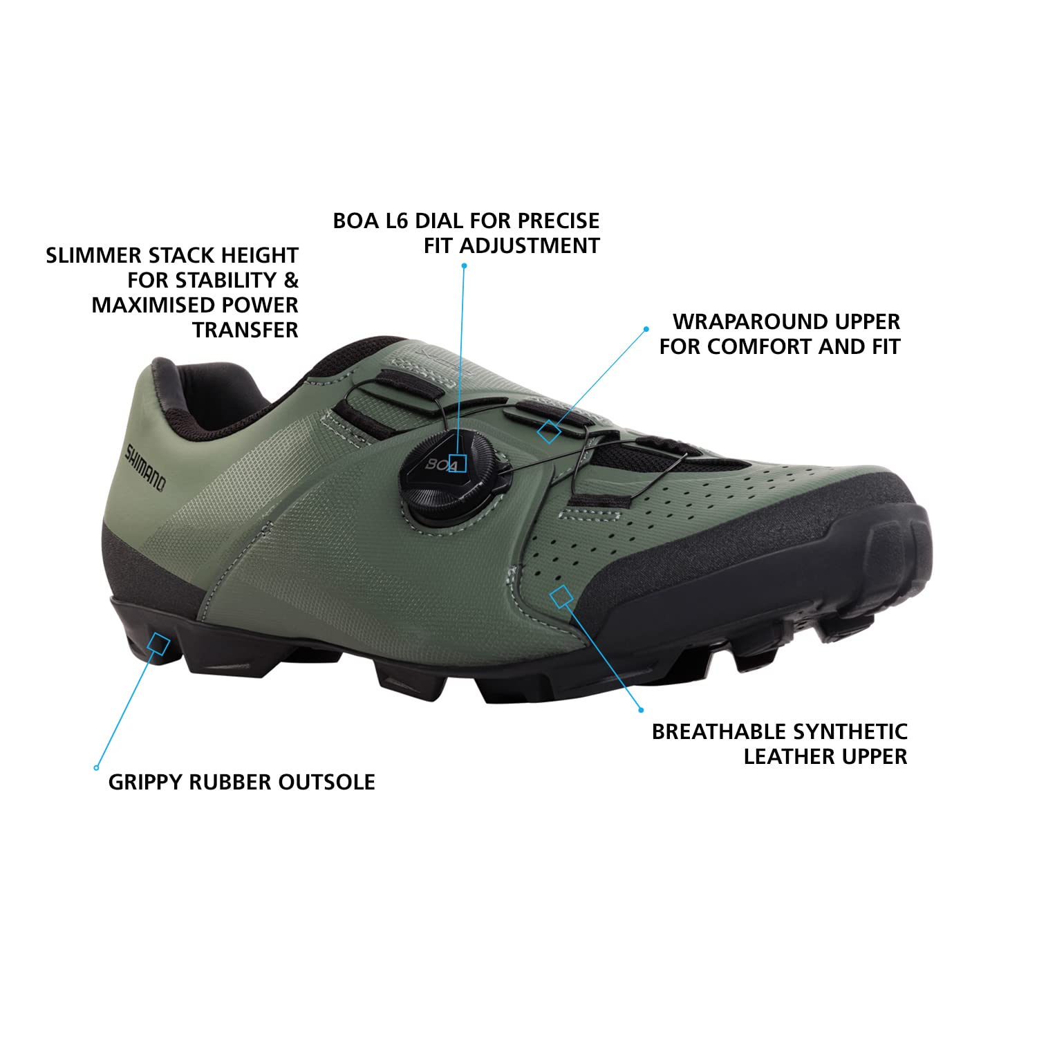 SHIMANO SH-XC300 High Value XC Mountain Bike Shoe, Olive, 11-11.5 Men (EU 46)