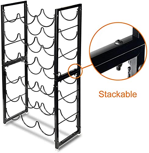 POPKU 9-Bottles Wine Rack - 3 Tier Stackable Wine Holder for Bottles - Classic Style Wine Shelf for Pantry, Perfect for Bar, Wine Cellar, Basement, Cabinet, Pantry, etc - Metal (Black)