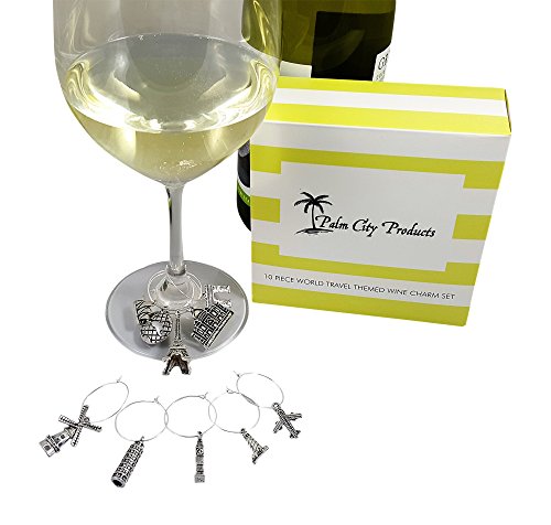 Palm City Products Deluxe Wine Charm Set β 28 Pieces Total includes Beach, Wine Lover, and World Traveler Themes