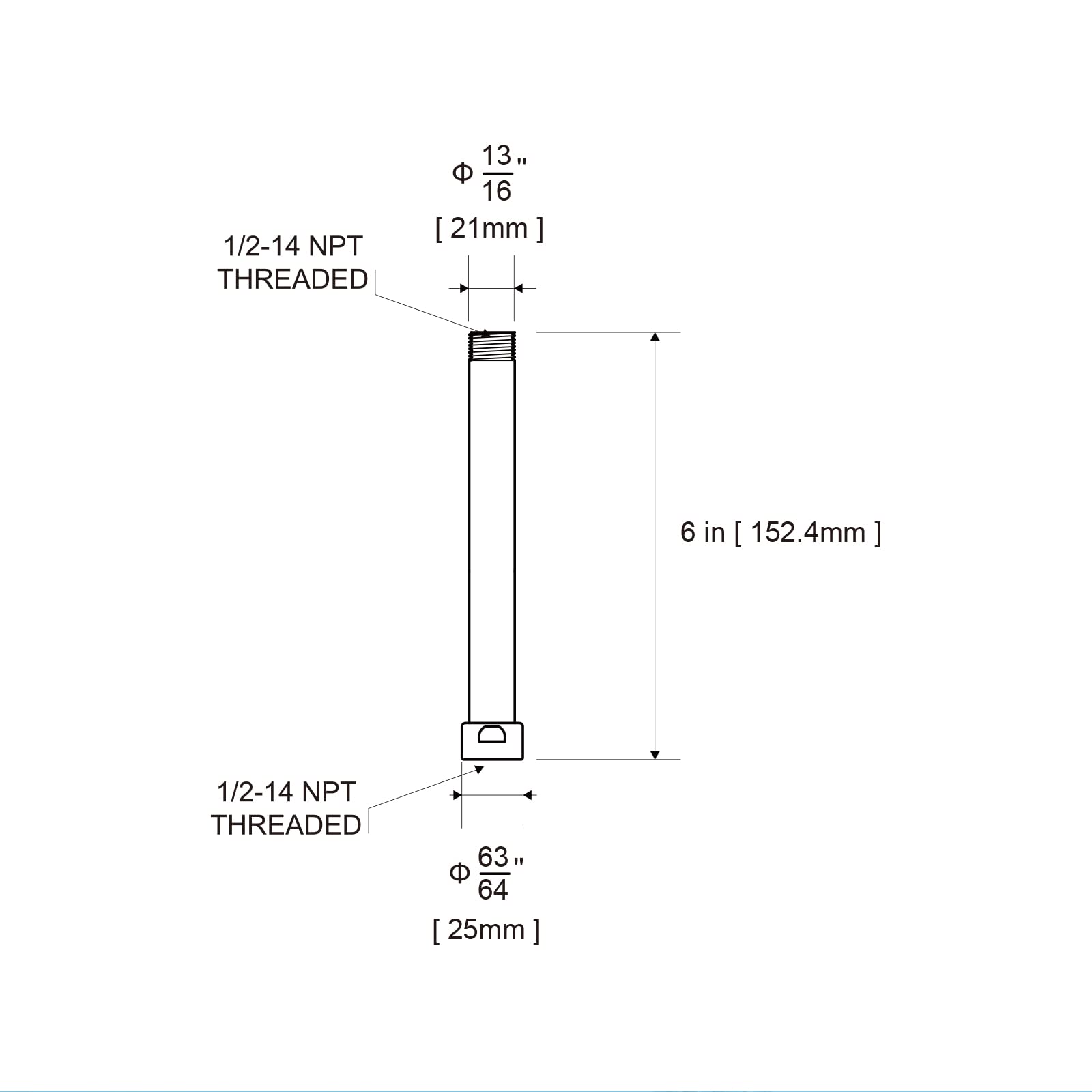 OFFO Shower Head Extension Arm, Shower Arm Extension Shower Head Extender Made of 304 Stainless Steel Shower Pipe Extension, Chrome 6 Inches