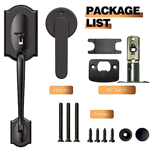YYTDZSW Front Door Handle, Exterior Door Handle,Entry Door Handle with Reversible Lever, Adjustable Door Handle,Interior Door Handle, Black Door Handle, Oil Rubbed Bronze