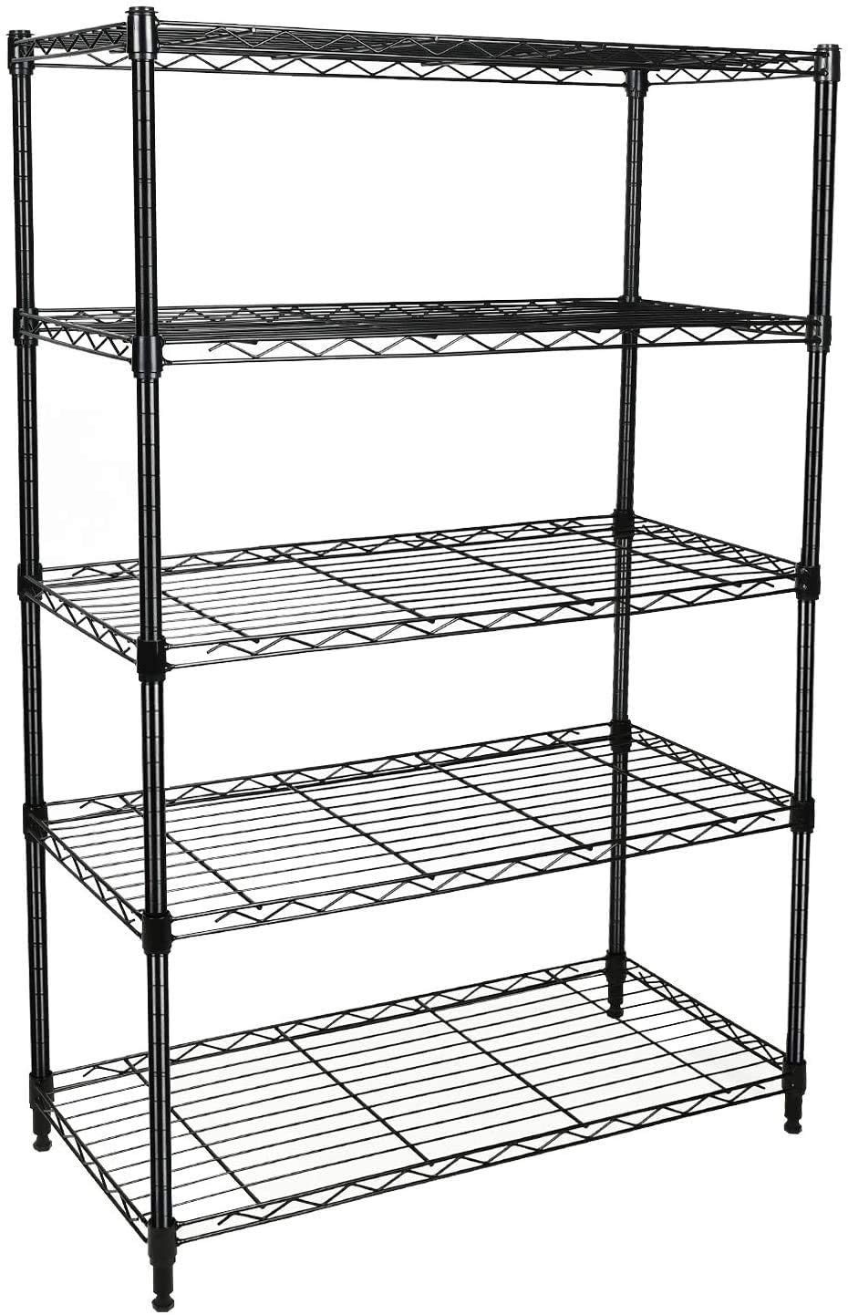 Simple Deluxe Heavy Duty 5-Shelf Shelving Unit 1250Lb Capacity, 29.92" D x 13.98" W x 62.99" H, 5 Tier, Black