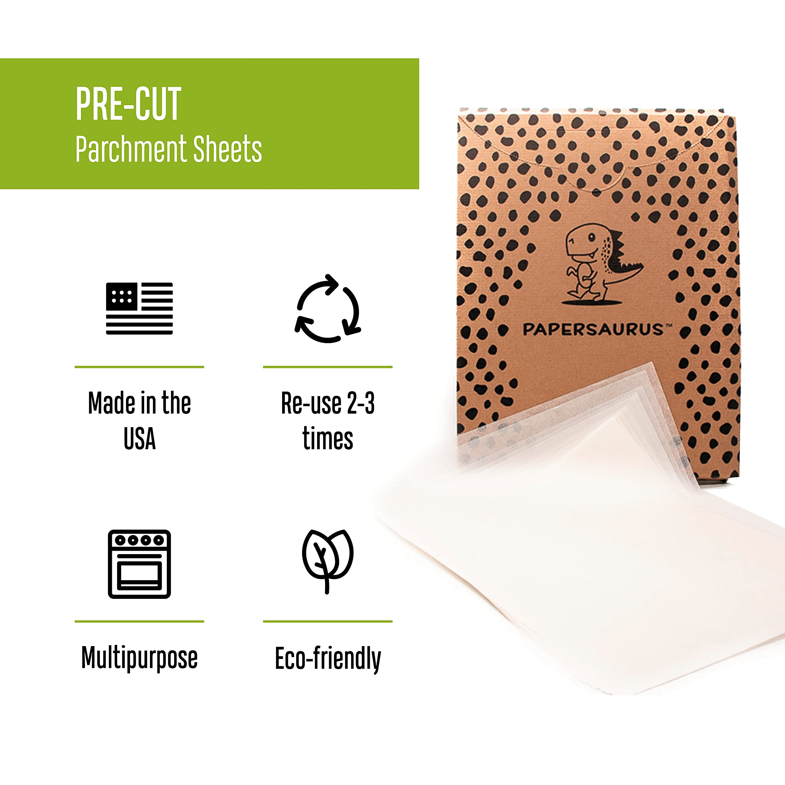 Papersaurus - 12" x 16" White Parchment Paper for Bakers (150 pcs) - Non-Stick Precut Sheets - Food Grade - Oven Safe Sheet Pan Liner - Great for Baking, Air Frying, and Cooking