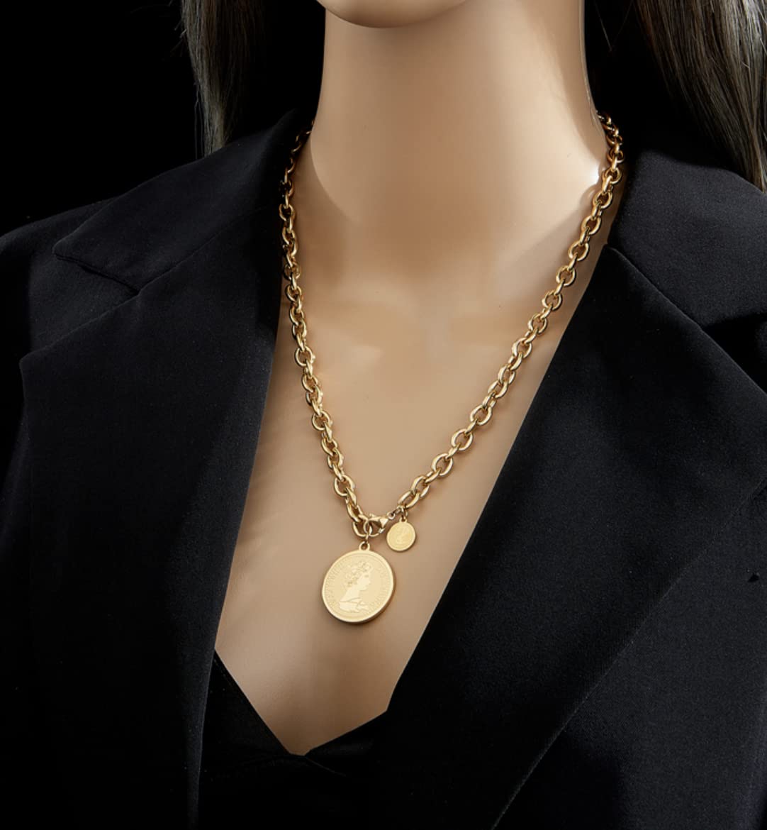 ROSALYN Vintage Coin Necklace -24k Gold Filled-waterproof