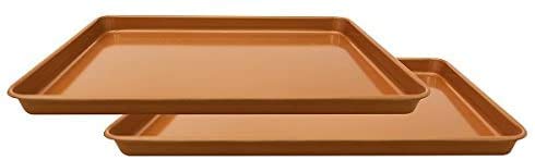 Set of 2 Nonstick Copper Cookie Sheet and Copper Coating Baking Pan for Cookies 11" x 16"