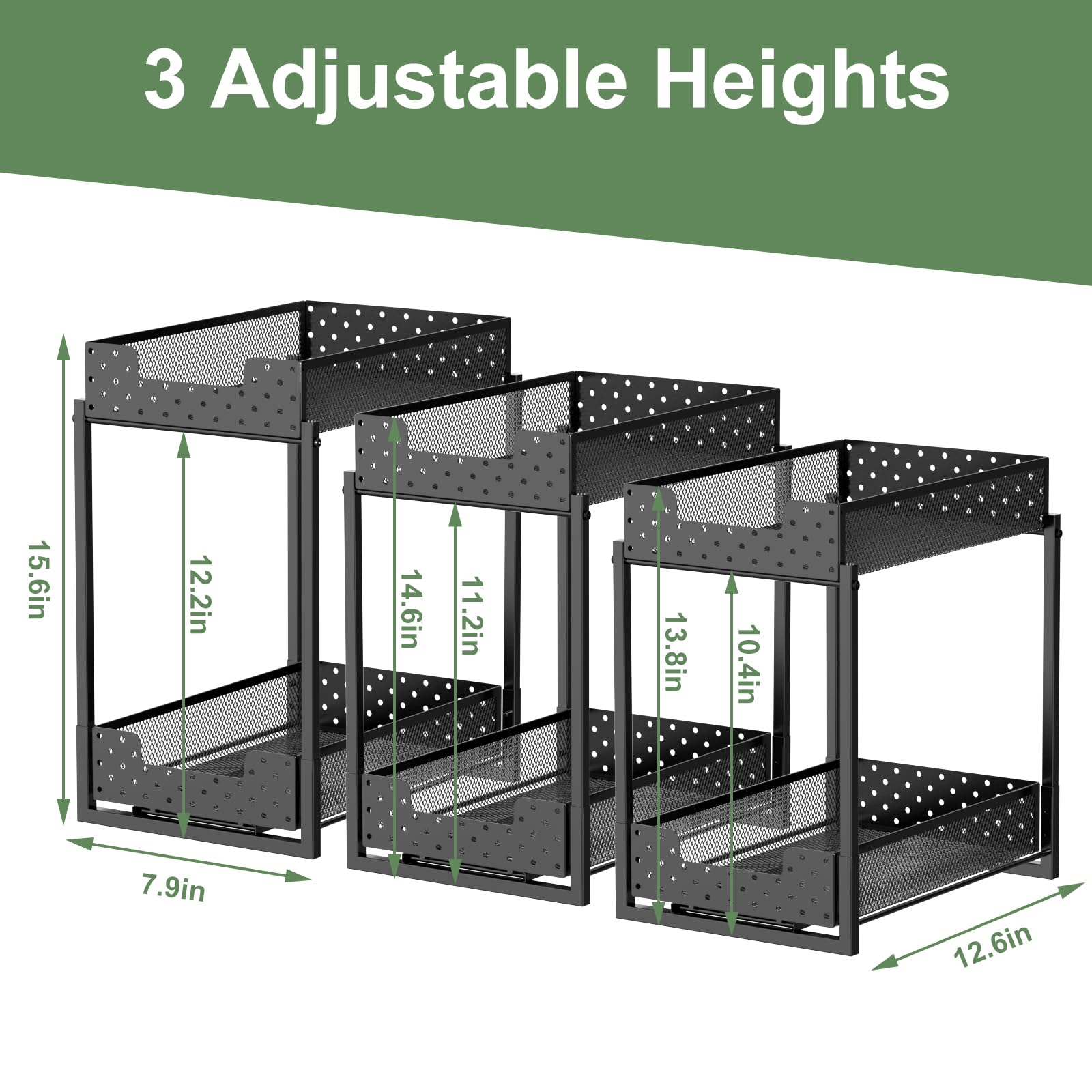 π‘π²ππ²ππ Metal Under Sink Organizer and Storage, Bathroom Cabinet Organizer, 2 Tier Pull Out Under Cabinet Storage, Black Slide-Out Undersink Organizer for Kitchen/Home, Under Counter Organizer