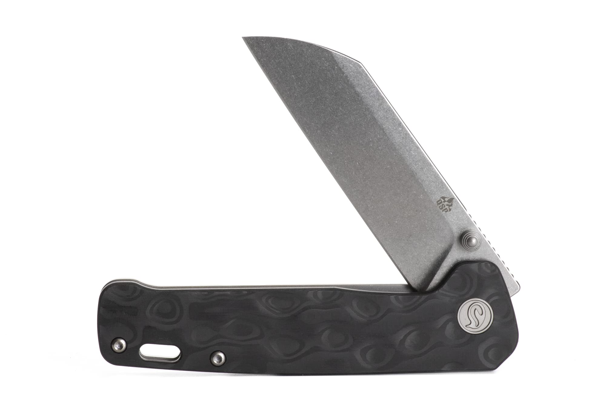 QSP Penguin Titanium Framelock EDC Pocket Knife, Marbled Carbon Fiber Handle, S35VN Steel, Kaviso Exclusive (Stonewashed)