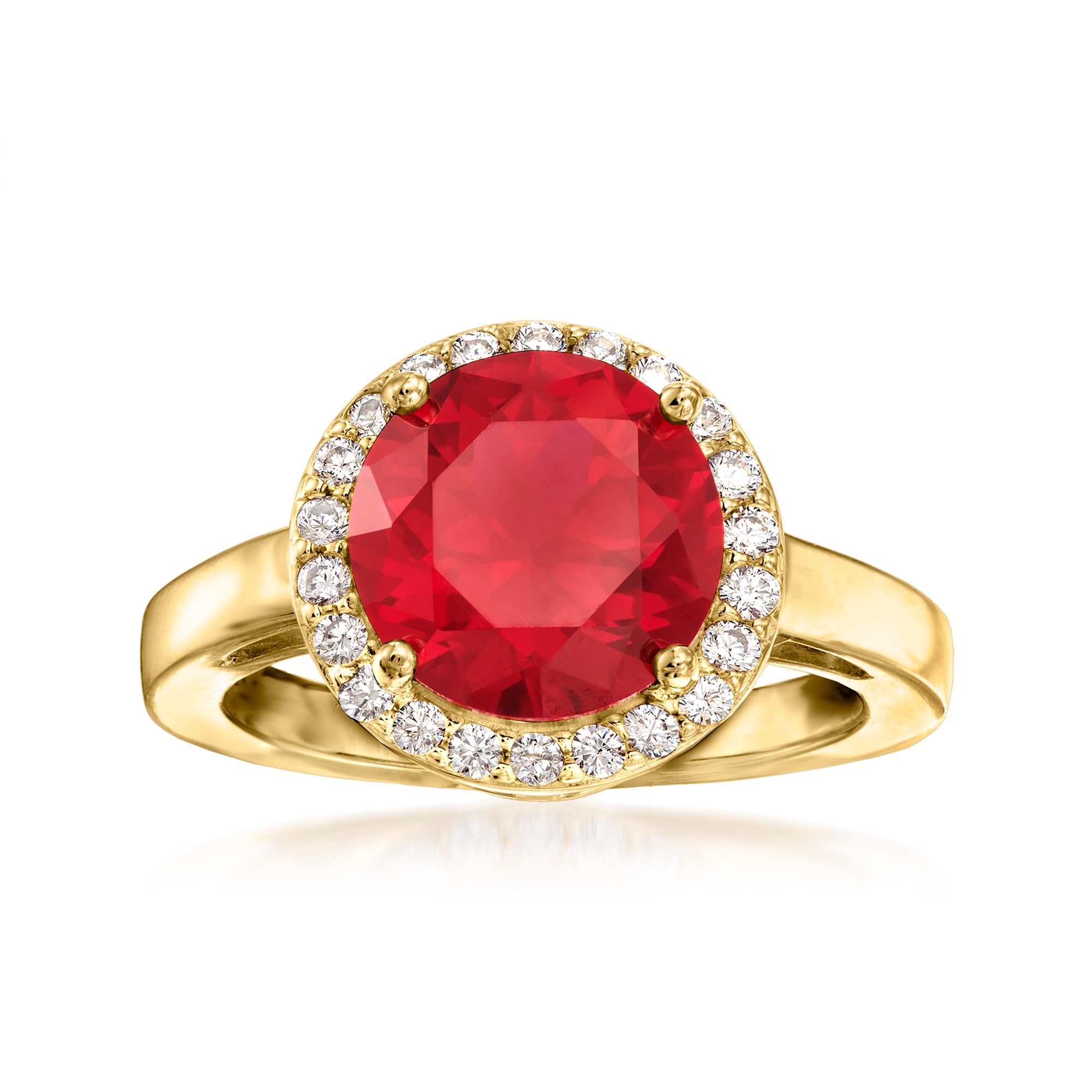 Ross-Simons 3.40 Carat Simulated Ruby and .33 ct. t.w. CZ Ring in 18kt Gold Over Sterling. Size 6