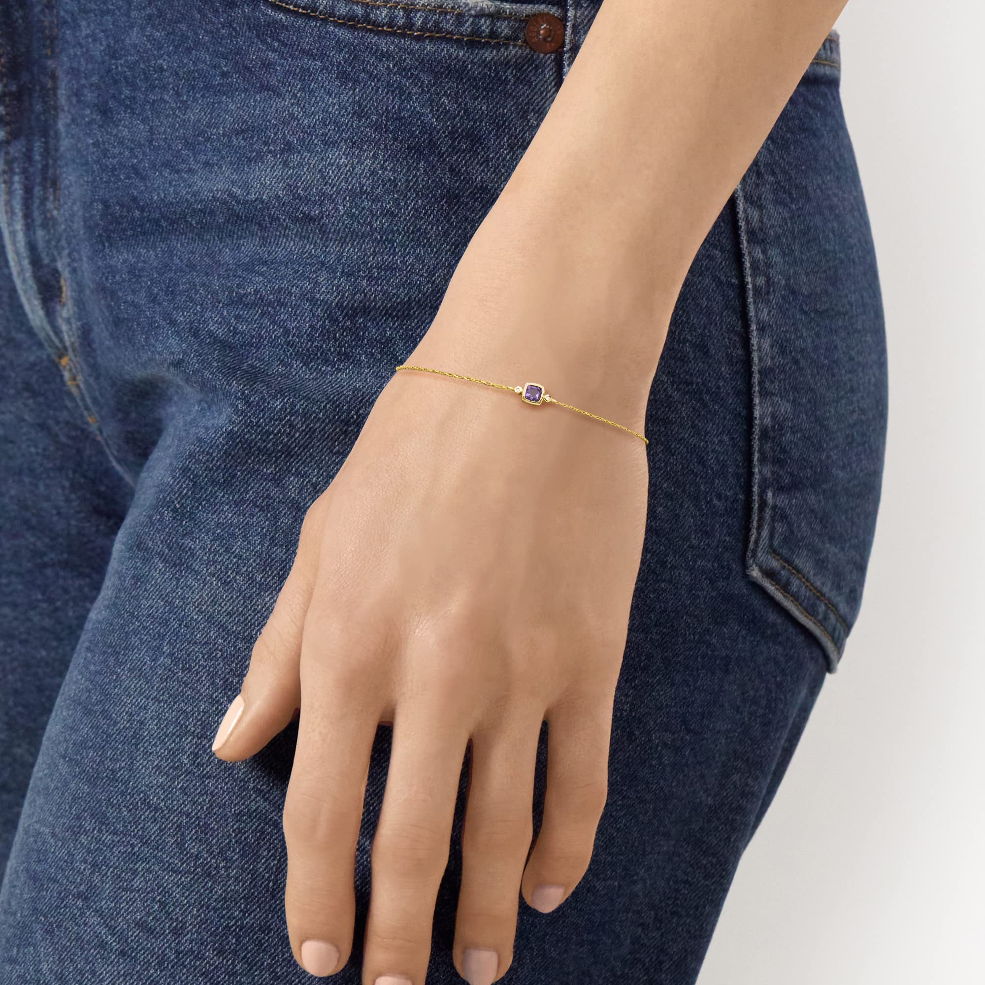 Ross-Simons RS Pure 0.20 Carat Amethyst Bracelet With Diamond Accent in 14kt Yellow Gold. 7.5 inches