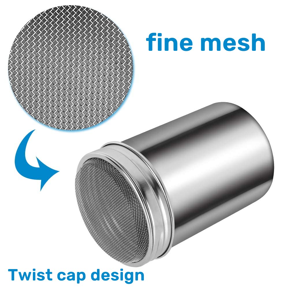 Stainless Steel Sugar Shaker Duster, Chocolate Shaker, Stainless Steel Powder Sugar Shaker Duster with Lid,Fine Mesh Cocoa Flour,Coffee Sifter with Lid,Cocoa,Chocolate,Coffee Sifter Sprinkler Dredgers