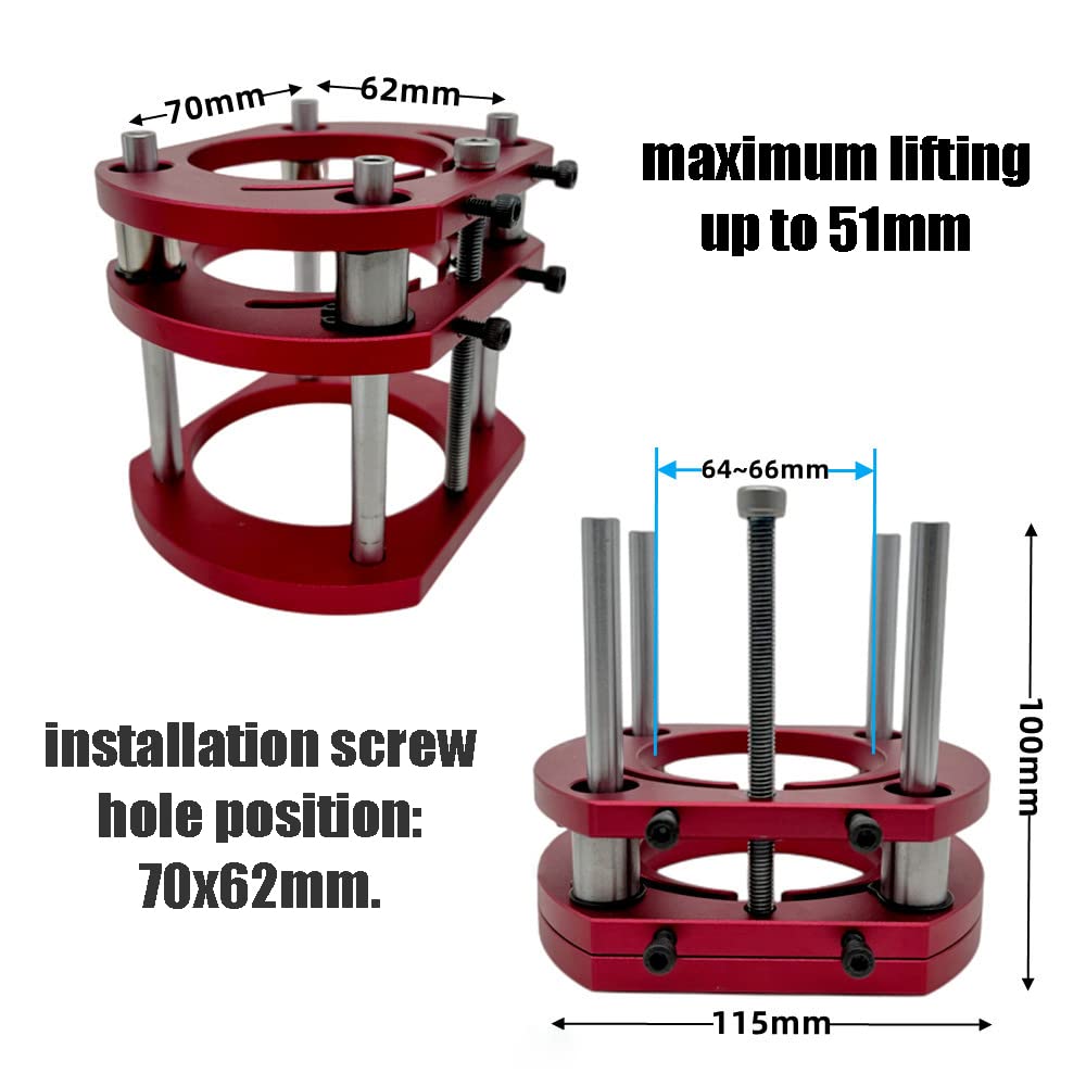 Router Lift, Geevorks Woodworking Router Table Insert Plate Lift Base for 64-66mm Diameter Motors, Max Lift 51mm Woodworking Engraving DIY Tools