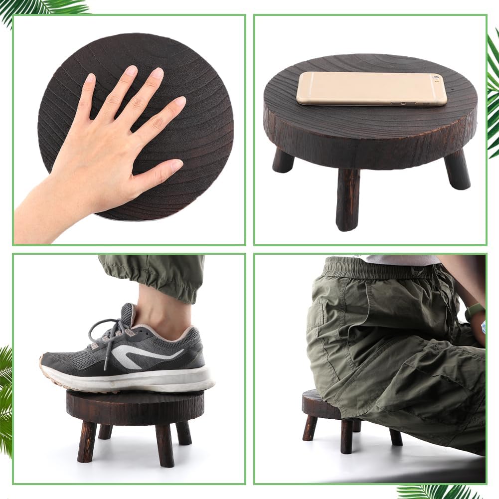 Wooden Step Stools,Small Portable Wood Stepping Stools with Smooth Cutting Edge for Kids Adults,Non-SlipRound Step Stool for Bedroom Living Room Blcony Bathroom Kitchen (L,Color:Dark Brown)