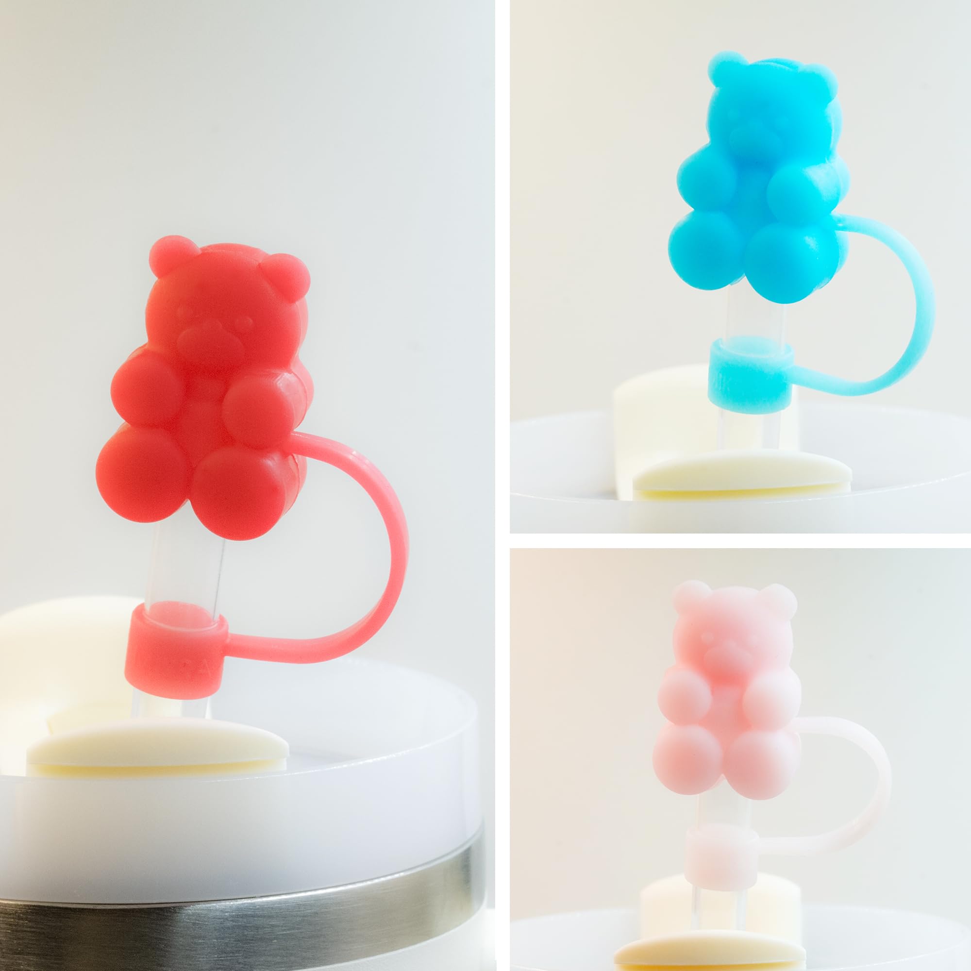 Stanley Straws Cover for Stanley Cup 40oz - Reusable Silicone Gummy Bear Straw Topper for Stanley 30oz,Cute Straw Cap Compatible Stanley ,Stanley Cup Accessories Bear Straw Cover (Bears)
