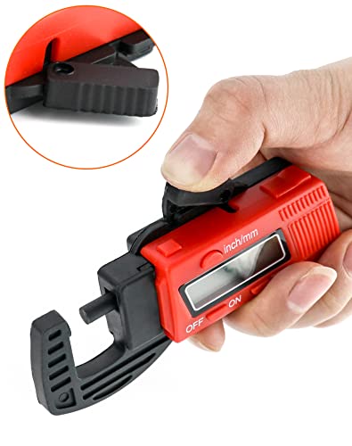 QWORK Thickness Gauge Measuring Tool, 0-12 mm (0.5") Digital Thickness Caliper Micrometer, Red
