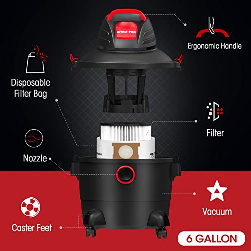 Shop-Vac 6 Gallon 3.0 Peak HP Wet Dry Vacuum+Shop·AIR Car Vacuum Cleaner, 12V/106W, Purple