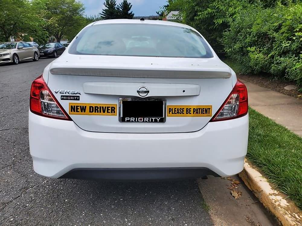 TOTOMO New Driver Magnet for Car Sign – Large 12”x3” Magnetic Reflective Vehicle Safety for Student Rookie Learner Drivers Removable Bumper Sticker Please Be Patient