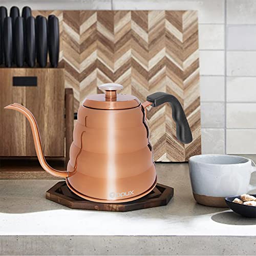 OPUX Pour Over Coffee Kettle with Gooseneck | Stainless Steel Coffee Tea Kettle with Thermometer 40 oz, Stovetop Induction Goose Necked Kettle Slow Pour Drip Spout (1.2 Liter, 40 fl oz) Copper