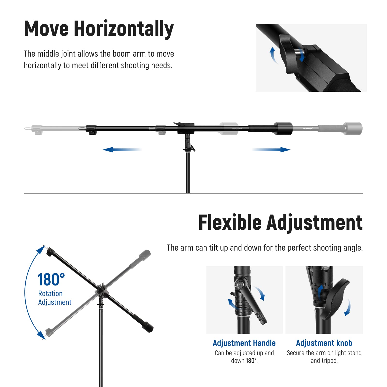 NEEWER Air Cushioned Aluminum Light Stand, 9.8ft/3m Adjustable Photography Stand with Boom Arm, Counterweight, Sandbag, 1/4" Screw for Softbox, Studio Flash, Umbrella, Ring Light, Max Load 5kg