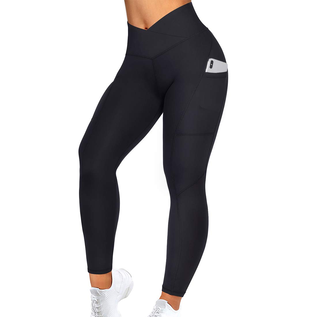 RUUHEE Women Ribbed Leggings with Pocket High Waisted Workout Gym Yoga Pants(Medium,Ribbed Black)