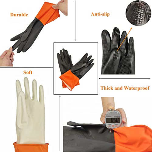 Rubber Apron Waterproof with Thick Rubber Gloves for Men and Women, Heavy Duty Butcher Apron with Adjustable Neck Pad, Chemical Aprons, Long Waterproof Apron for Dishwashing, Cleaning, Lab Work