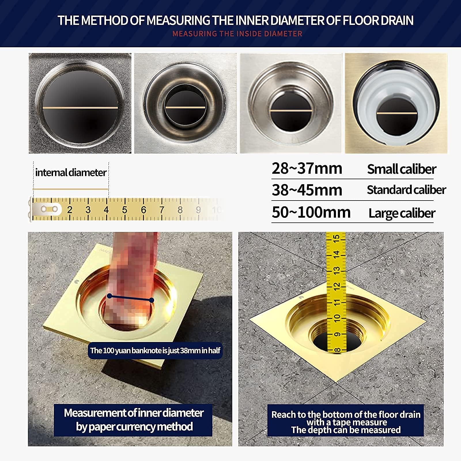 Shower Drain Floor Drain Backflow Preventer Magnetic Levitation One-Way Drain Valve Fast Drainage Shower plug Insert Drain Plug Fit for Tube Depth 2.56-4.13in (Caliber(2-3.9in),Depth 3,15in)
