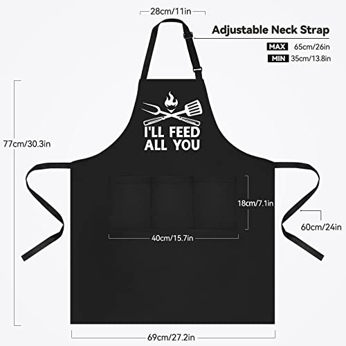 NLUS Funny Apron for Men, Funny Gifts for Dad Christmas Gift Grilling Cooking Chef Apron with 3 Pockets for Dad Husband