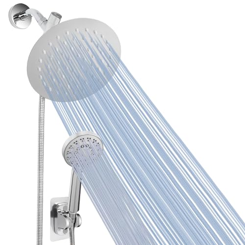 Shower Head with Hose, High-Pressure Stainless Steel 8'' Rain Showerhead and 5 Settings Handheld Shower Spray Combo with Push Button Flow Control for Easy Operation (NearMoon Shower Head Set), Chrome