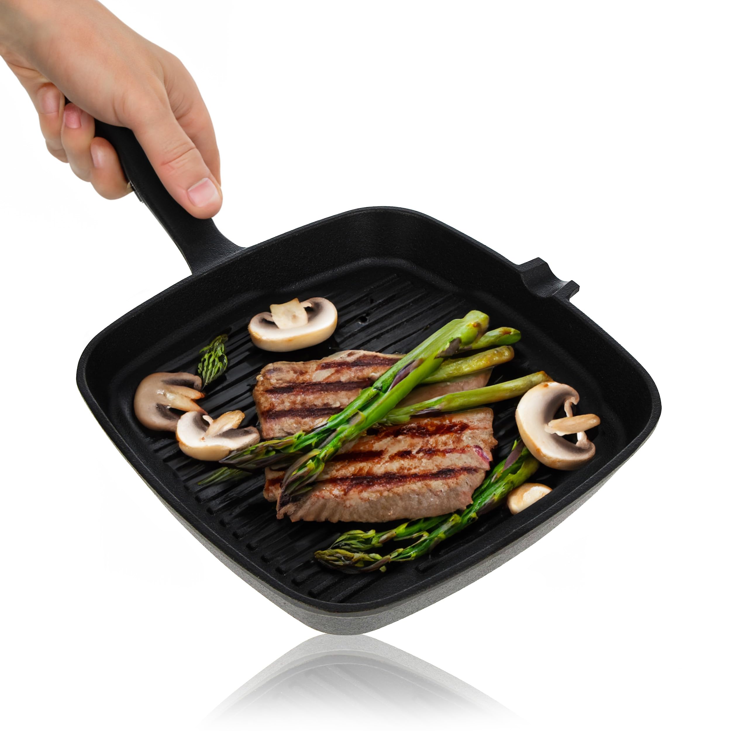 Potted Pans Square Cast Iron Skillet - 9.4-inch Pre-Seasoned Cast Iron Griddle Cooking Pan Camping Skillet Iron Pan