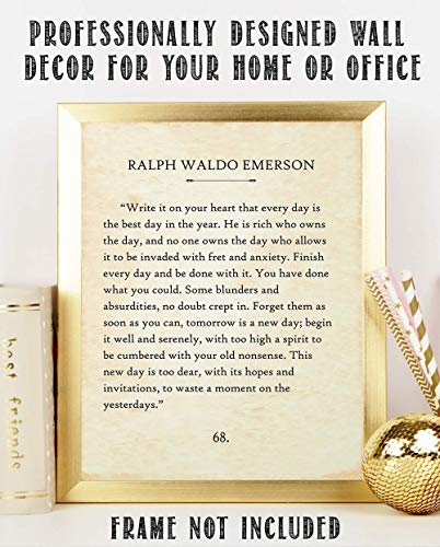 Ralph Waldo Emerson - Write It on Your Heart - Inspirational Quote Book Page Poster for Home and Office Decor, Wall Art for Motivation Inspiration, Book Lovers Gift, 11x14 Unframed Typography Print