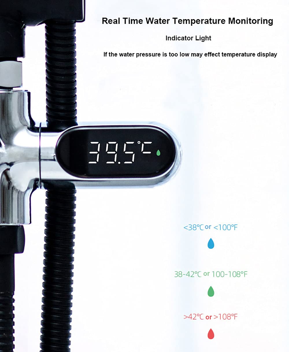 Shower Thermometer Led Digital Display Baby Bath Water Fahrenheit Celsius Thermometer 360°Rotating Screen for Home Bathroom Kitchen (Silver)
