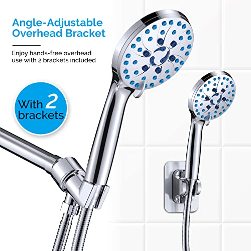 Shower Heads High Pressure with Spray, DOTTE Handheld Shower Head with Hose, Showerhead Built-in Power Wash to Clean Tub, Tile & Pets, Extra Long 6‘5” Stainless Steel Hose, Wall & Overhead Brackets