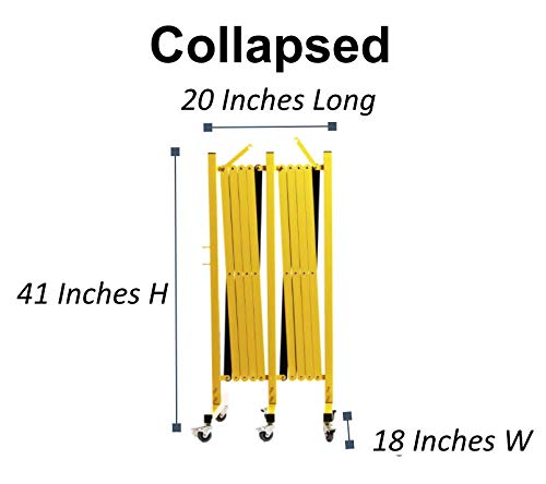 Trafford Industrial Expandable Metal Barricade, 16 Feet, Yellow and Black, Mobile Safety Barrier Gate, Retractable Traffic Fence