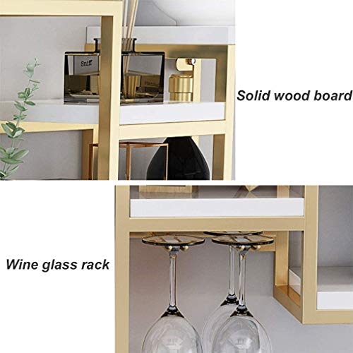 Wall Hanging Wine Rack Metal Bottle Holder Storage Wall Mounted |Wine Glass Goblet Stemware Holder| Nordic Gold and White Wood Wall Shelves for Bar Kitchen or Hone Wall Decor