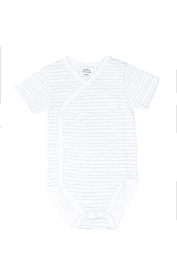Stellou & friends Unisex, Short Sleeve, Crossbody, Side Snap, One-Piece Kimono Style, 100% Cotton Bodysuit - 3-Pack (Blue Solid and Stripes, 0-3 Months)