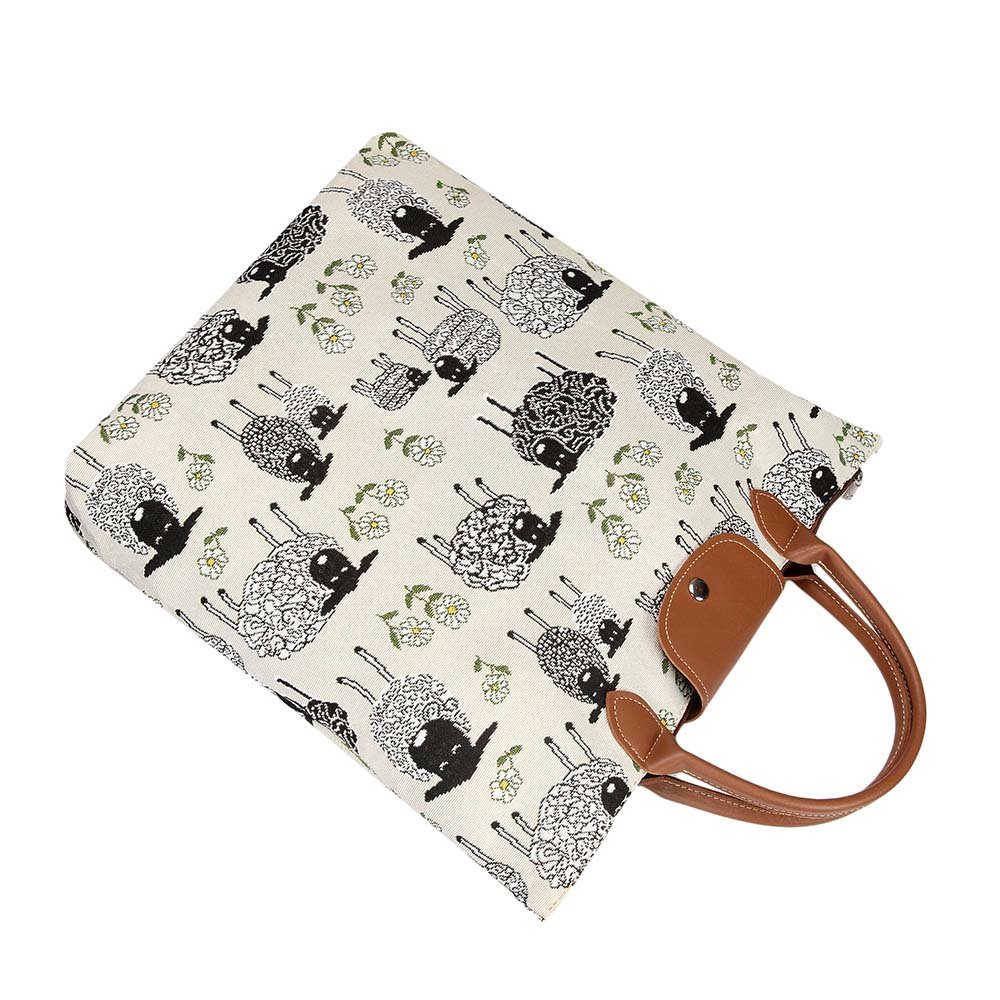 Signare Tapestry Foldable Tote Bag Reusable Shopping Bag Grocery Bag with Spring Lamb Daisy Design (FDAW-SPLM)