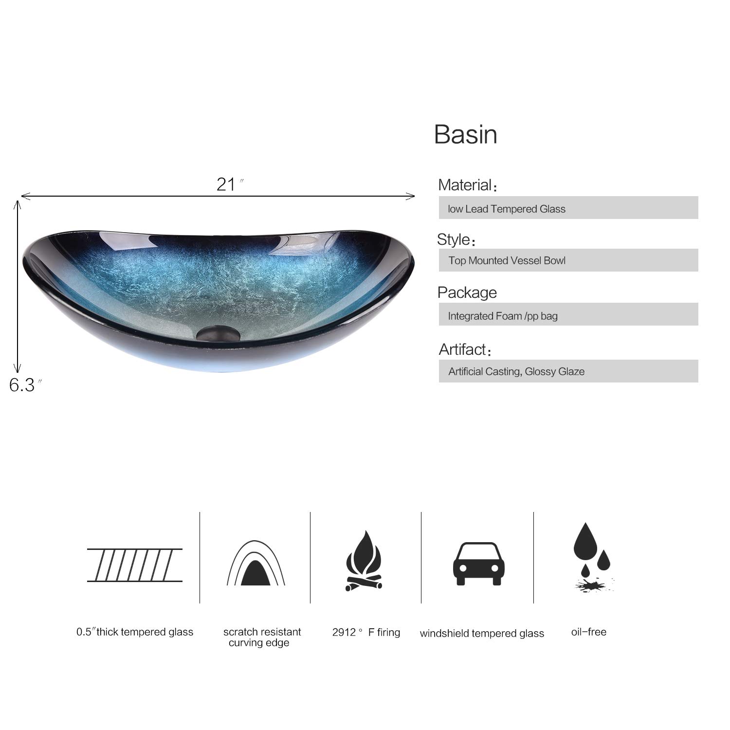 Puluomis Modern Vessel and Boat Sink Tops Combol 24 Inch Bathroom Cabinet with 1.5 GPM Water Save Faucet & Solid Brass Pop Up Drain and Mirror